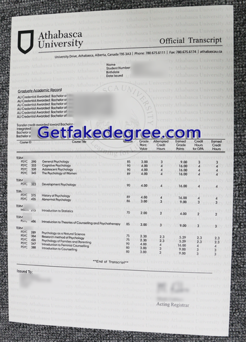 Make Fake Athabasca University Transcript - Buy Fake High School and ...