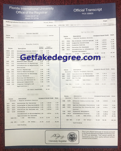 Purchase Fake Florida International University Transcript Certificate ...