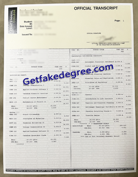 Fake Centennial College Transcript for Sale - Buy Fake High School and ...
