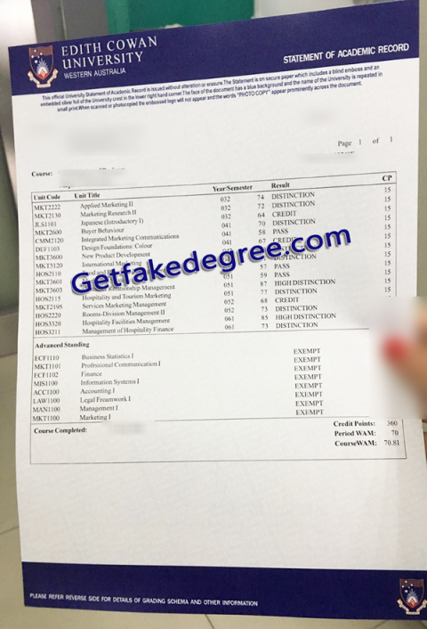 Apply Australia Edith Cowan University Fake Transcript - Buy Fake High School and University ...