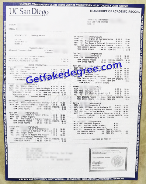 Purchase UC San Diego Fake Transcript in USA - Buy Fake High School and ...