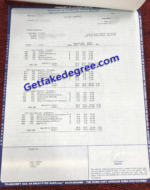 Sale Fake UC Santa Barbara Transcript Certificate for USA - Buy Fake ...
