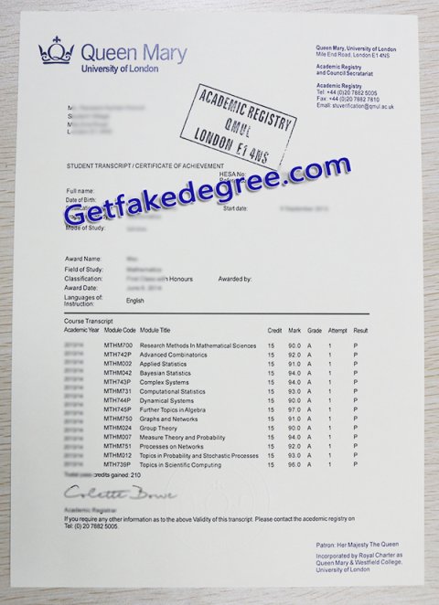 Create Queen Mary University of London Fake Transcript - Buy Fake High School and University ...