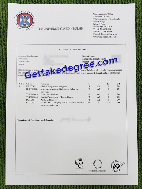 Supply University of Edinburgh Replica Official Transcript - Buy Fake ...