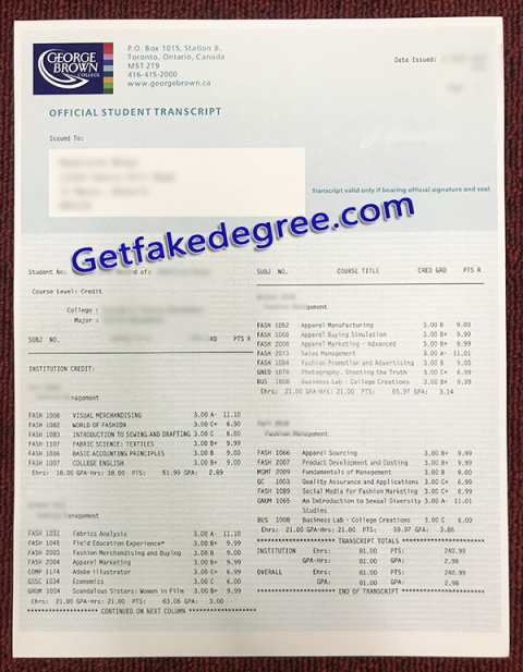 Sale Fake George Brown College Transcript for Canada - Buy Fake High ...