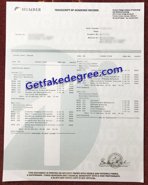 Purchase Humber College Fake Transcript for Canada - Buy Fake High ...