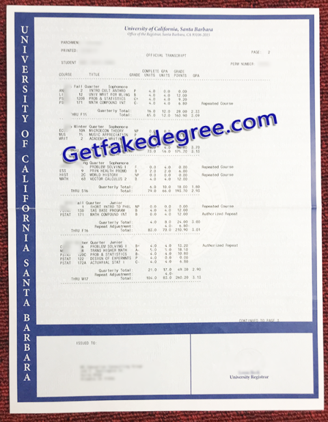 Custom UC Santa Barbara Fake Transcript Certificate - Buy Fake High ...