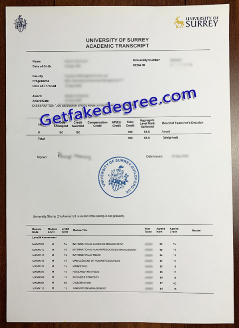 Sale Fake University of Surrey Transcript for UK - Buy Fake High School ...