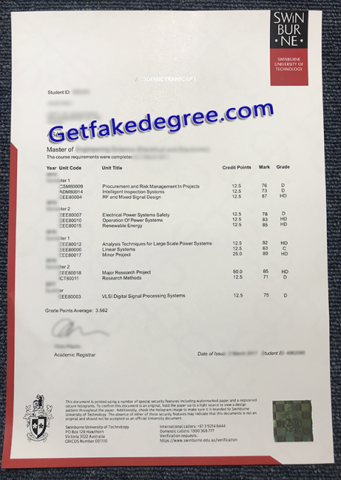 Buy Swinburne University of Technology Fake Transcript - Buy Fake High ...