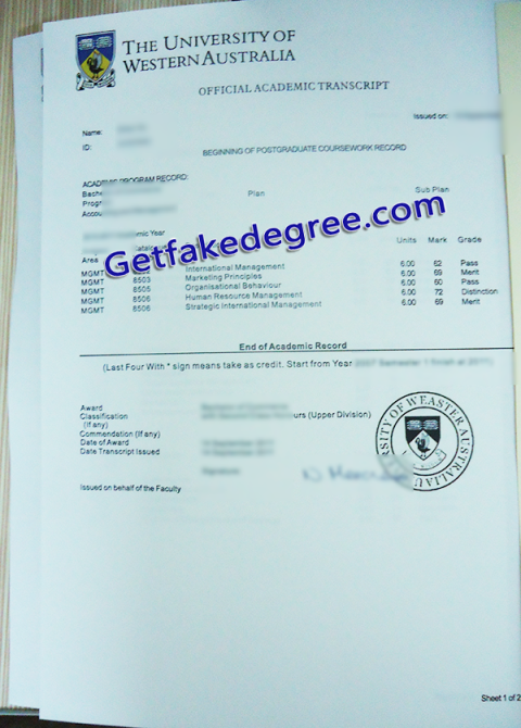 UWA Fake Certificate University of Western Australia Transcript - Buy ...