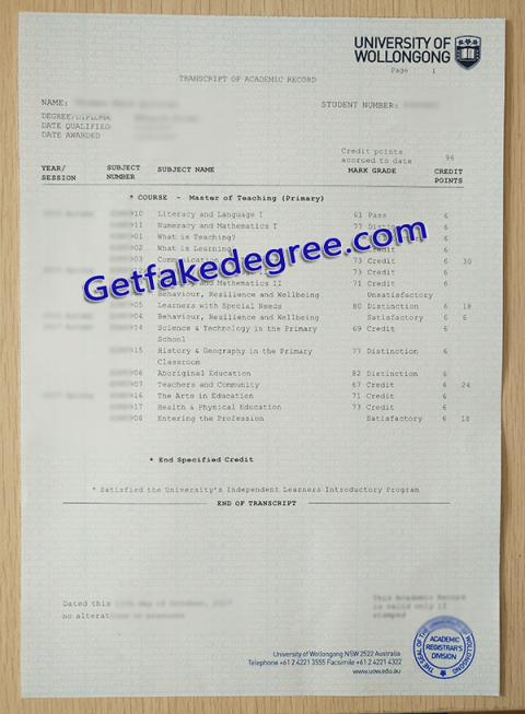 Purchase University of Wollongong Fake Transcript - Buy Fake High ...