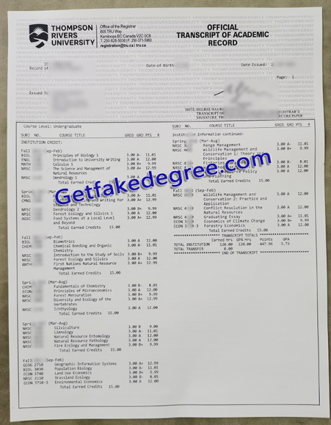 Get Thompson Rivers University Fake Transcript - Buy Fake High School and University Diplomas ...