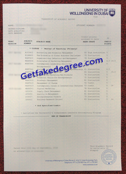 Buy Fake UOWD University of Wollongong in Dubai Transcript - Buy Fake ...