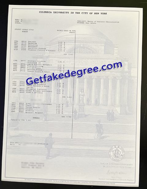 Fake Columbia University Transcript Certificate - Buy Fake High School and University Diplomas ...