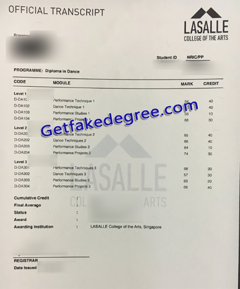 Buy Fake LASALLE College of the Arts Transcript - Buy Fake High School ...