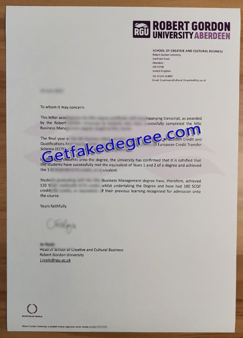 RGU Fake Letter Robert Gordon University Degree Letter - Buy Fake High School and University ...
