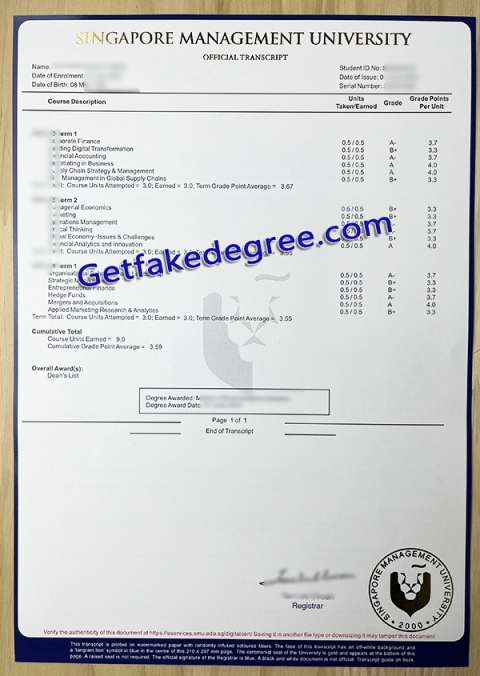 SMU Fake Transcript Singapore Management University Certificate - Buy Fake High School and ...