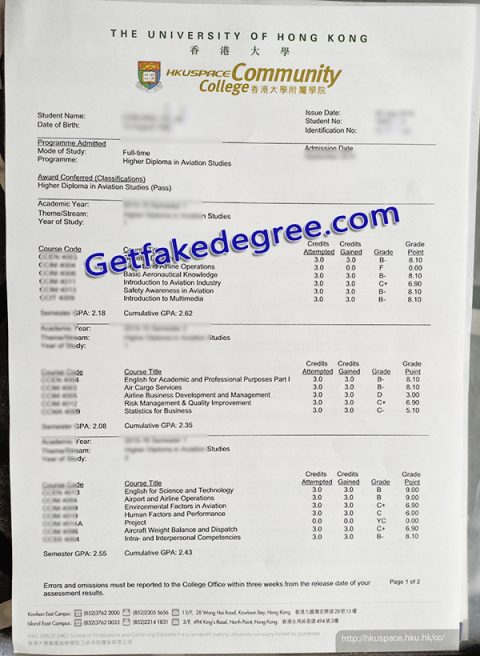 Supply HKU SPACE Official Transcript - Buy Fake High School and ...