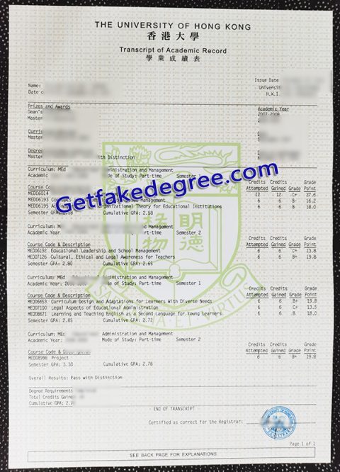 Custom HKU Official Transcript for HK - Buy Fake High School and University Diplomas ...