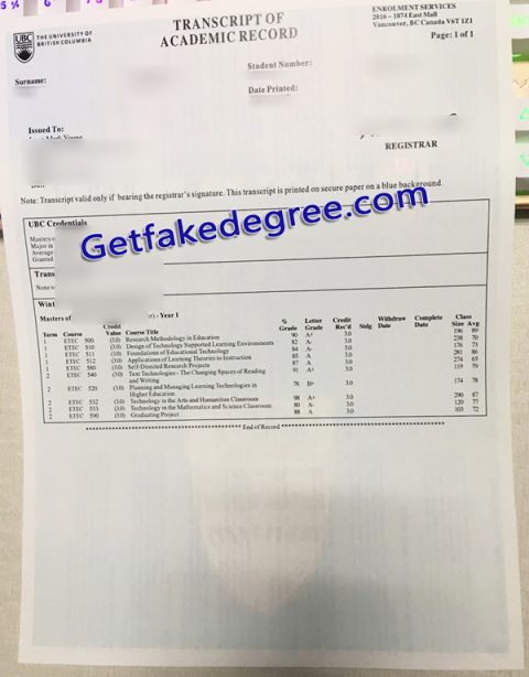 Purchase Original University of British Columbia Transcript - Buy Fake High School and ...