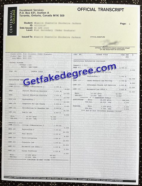 Custom Canada Centennial College Transcript - Buy Fake High School and University Diplomas ...